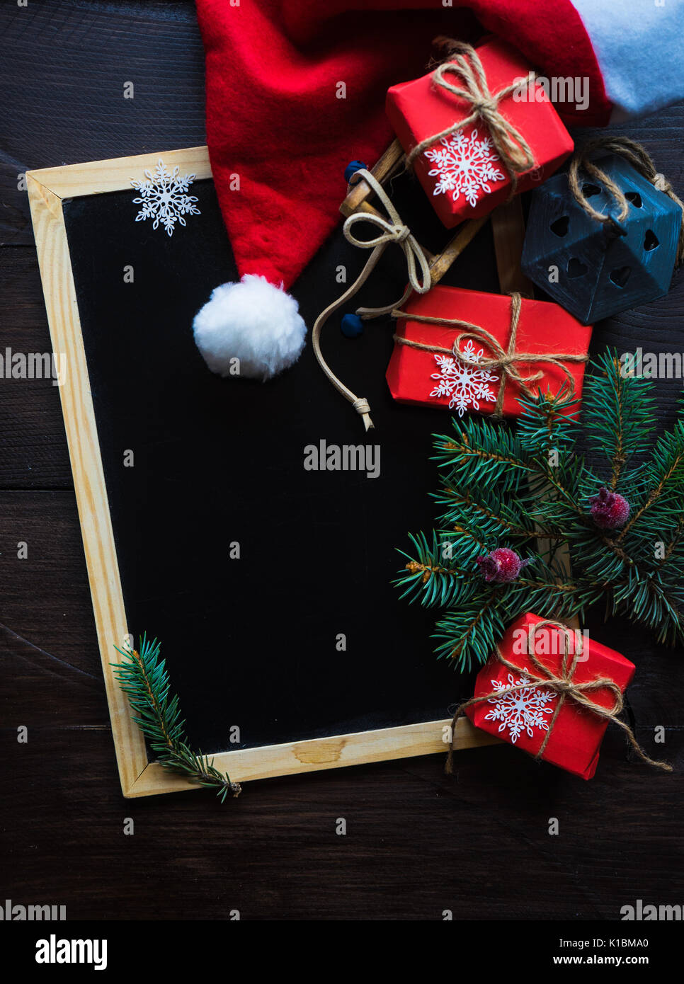 Festive Christmas themed frame with gift box and chalk board Stock ...