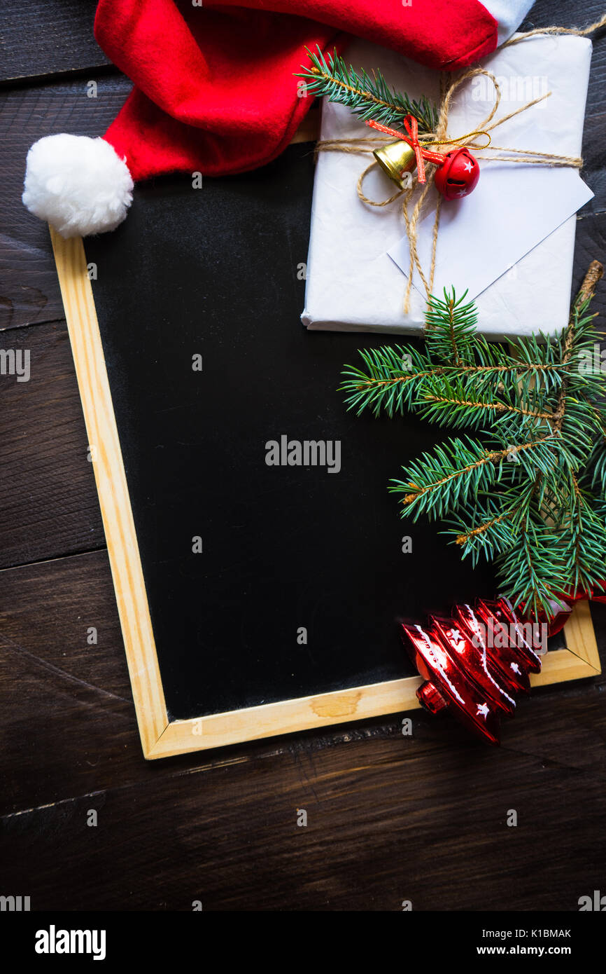 Festive Christmas themed frame with gift box and chalk board Stock ...