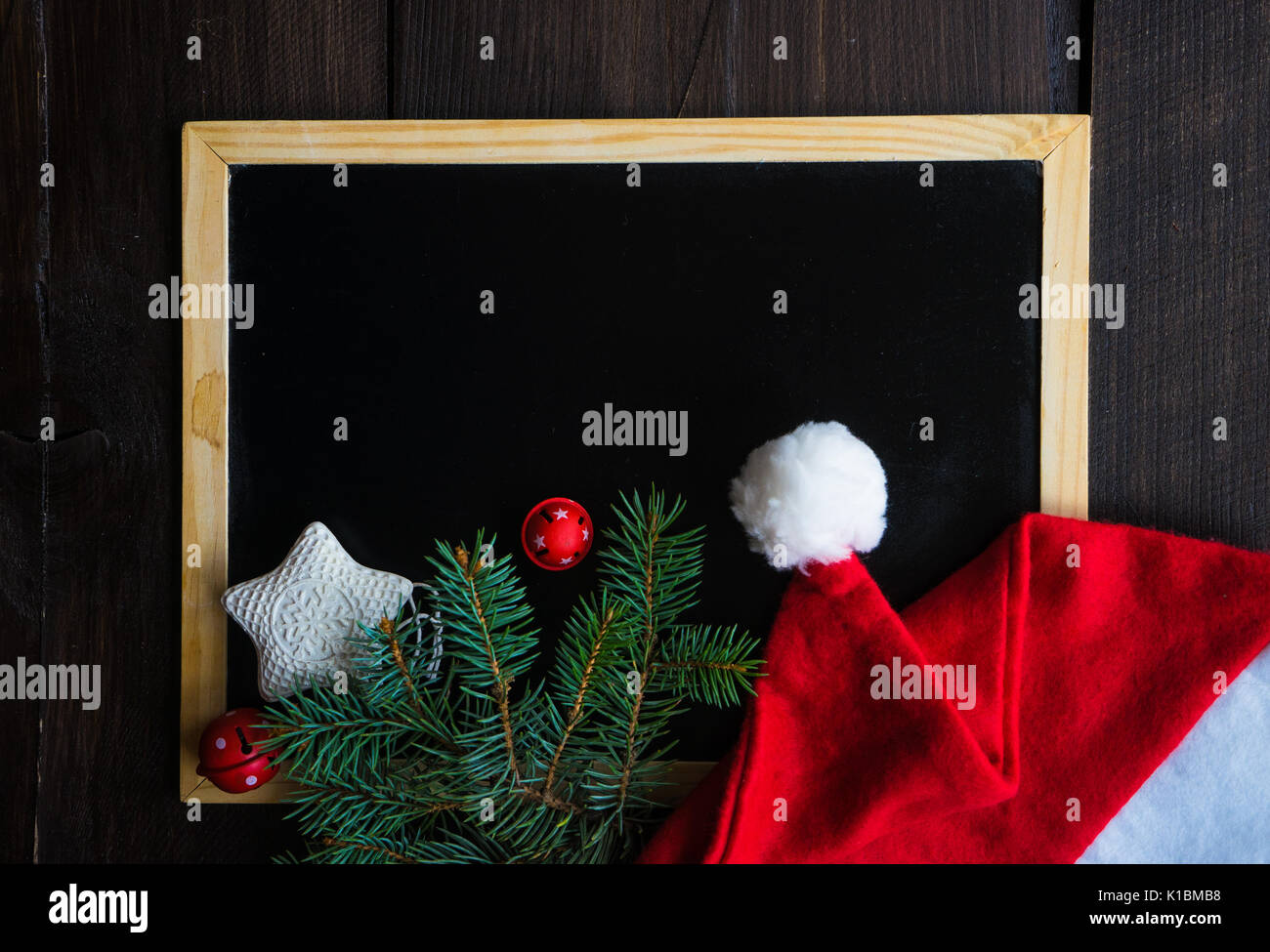 Festive Christmas themed frame with gift box and decorations Stock ...