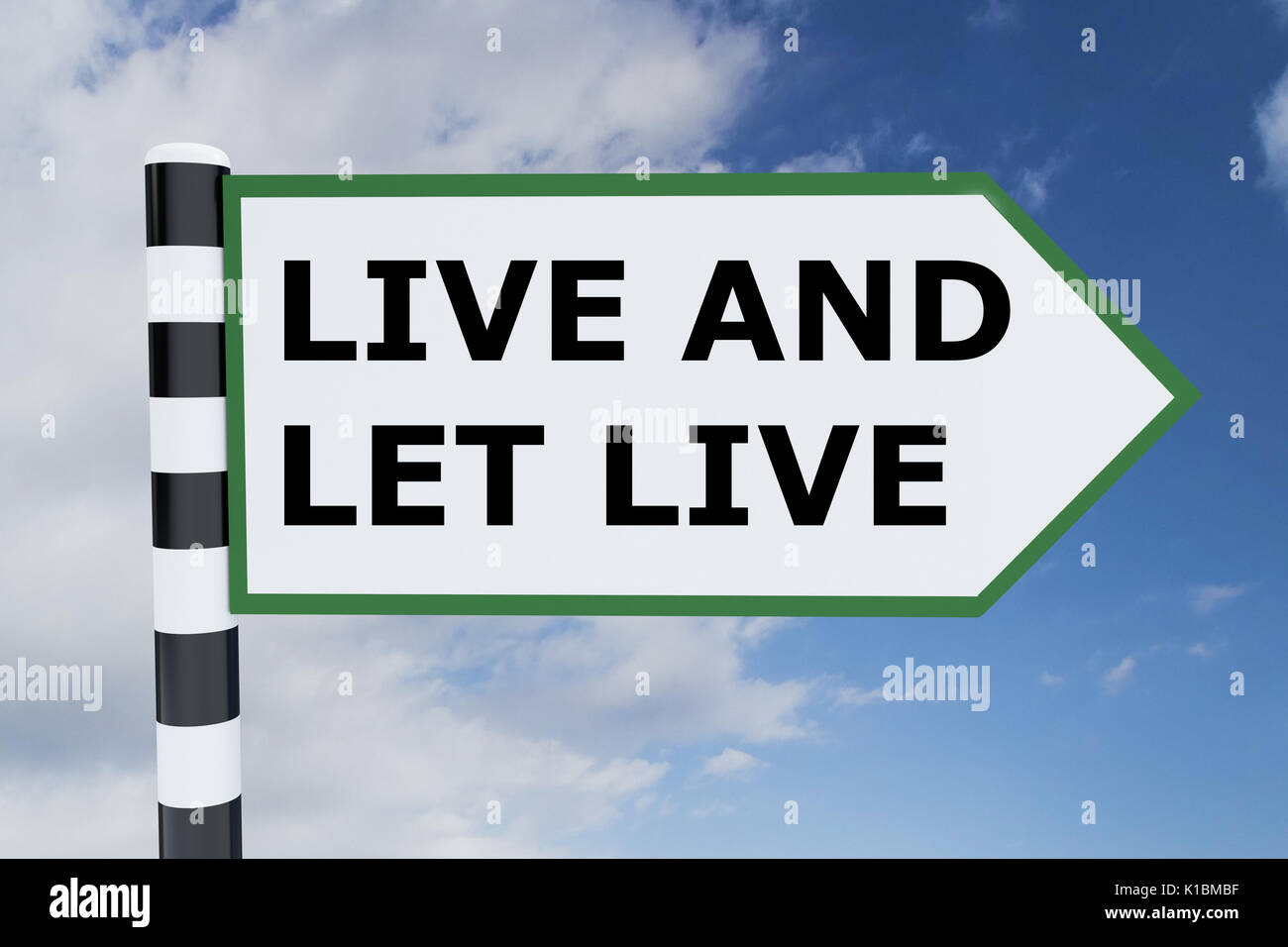 Render illustration of Live and Let Live title on road sign Stock Photo ...