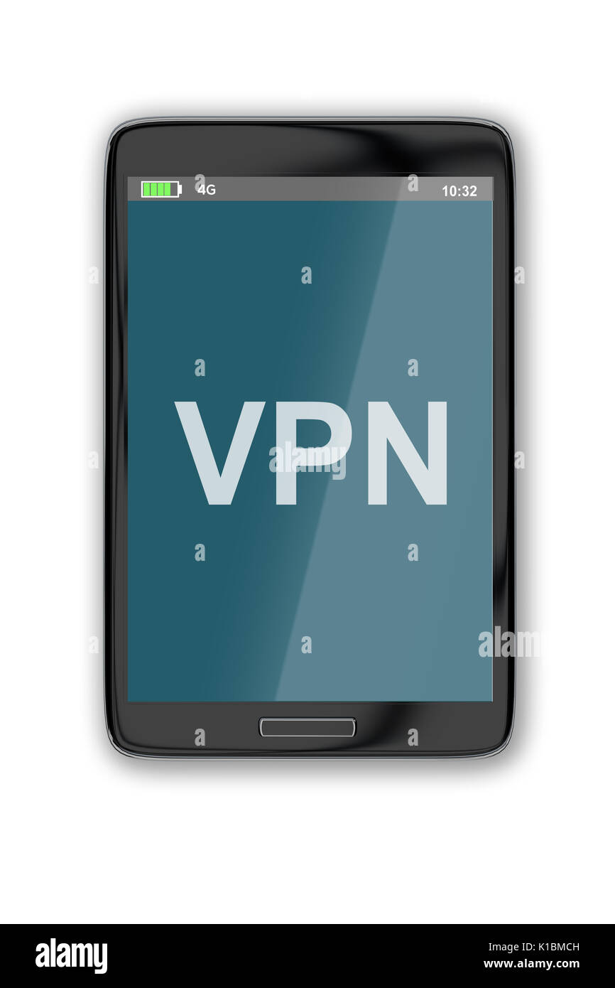 Render illustration of VPN title on cellular screen, isolated on white ...