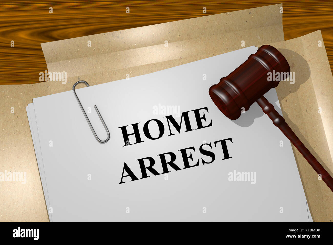 Render illustration of Home Arrest title on Legal Documents Stock Photo ...