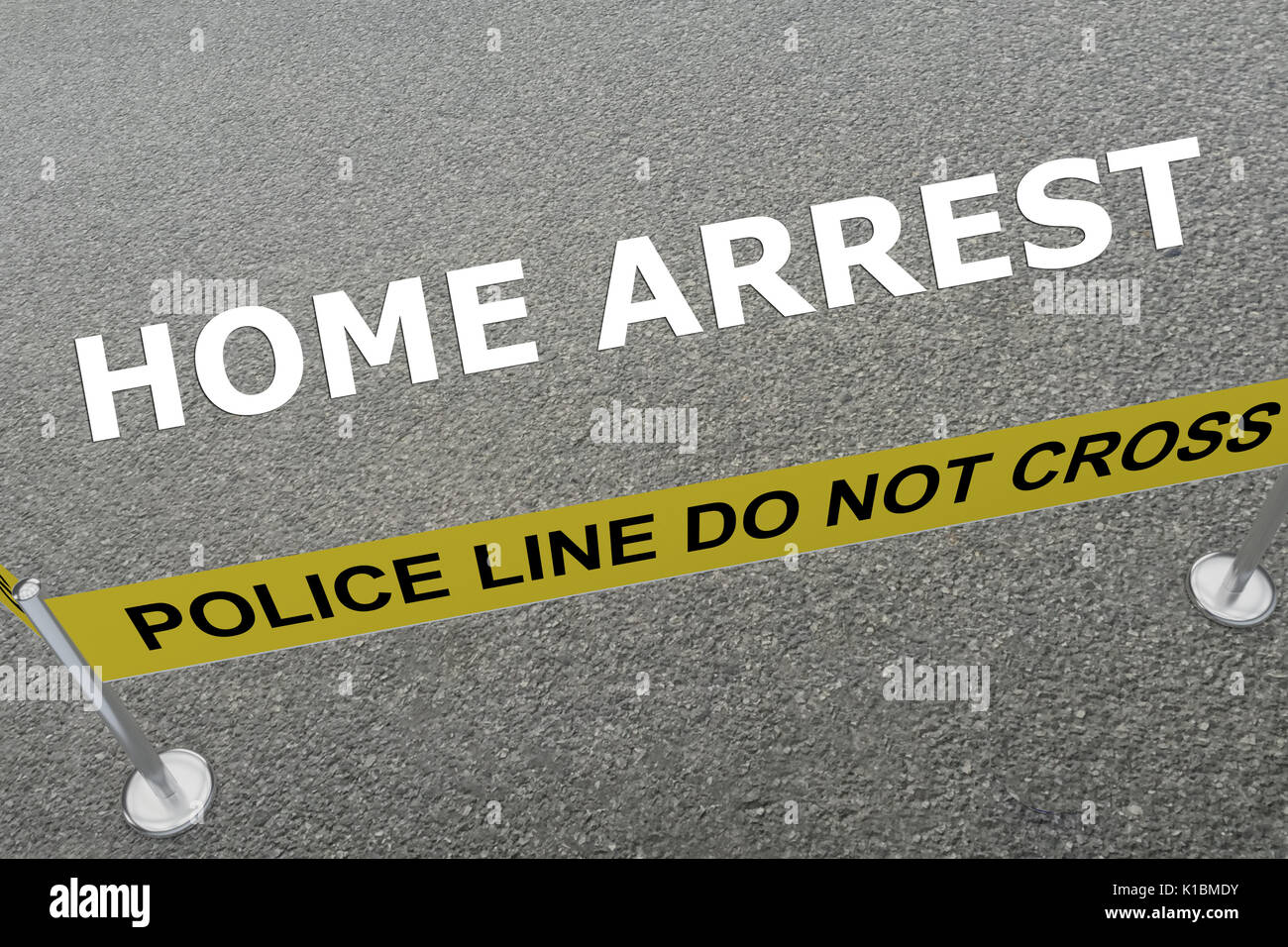 Render illustration of Home Arrest title on the ground in a police ...