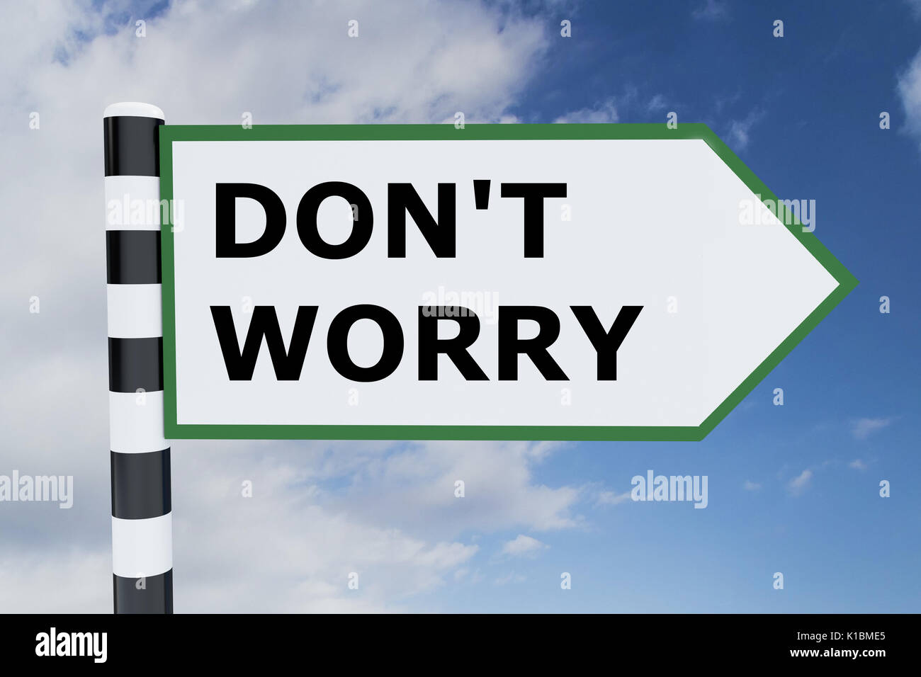 Render illustration of Don't Worry title on road sign Stock Photo - Alamy