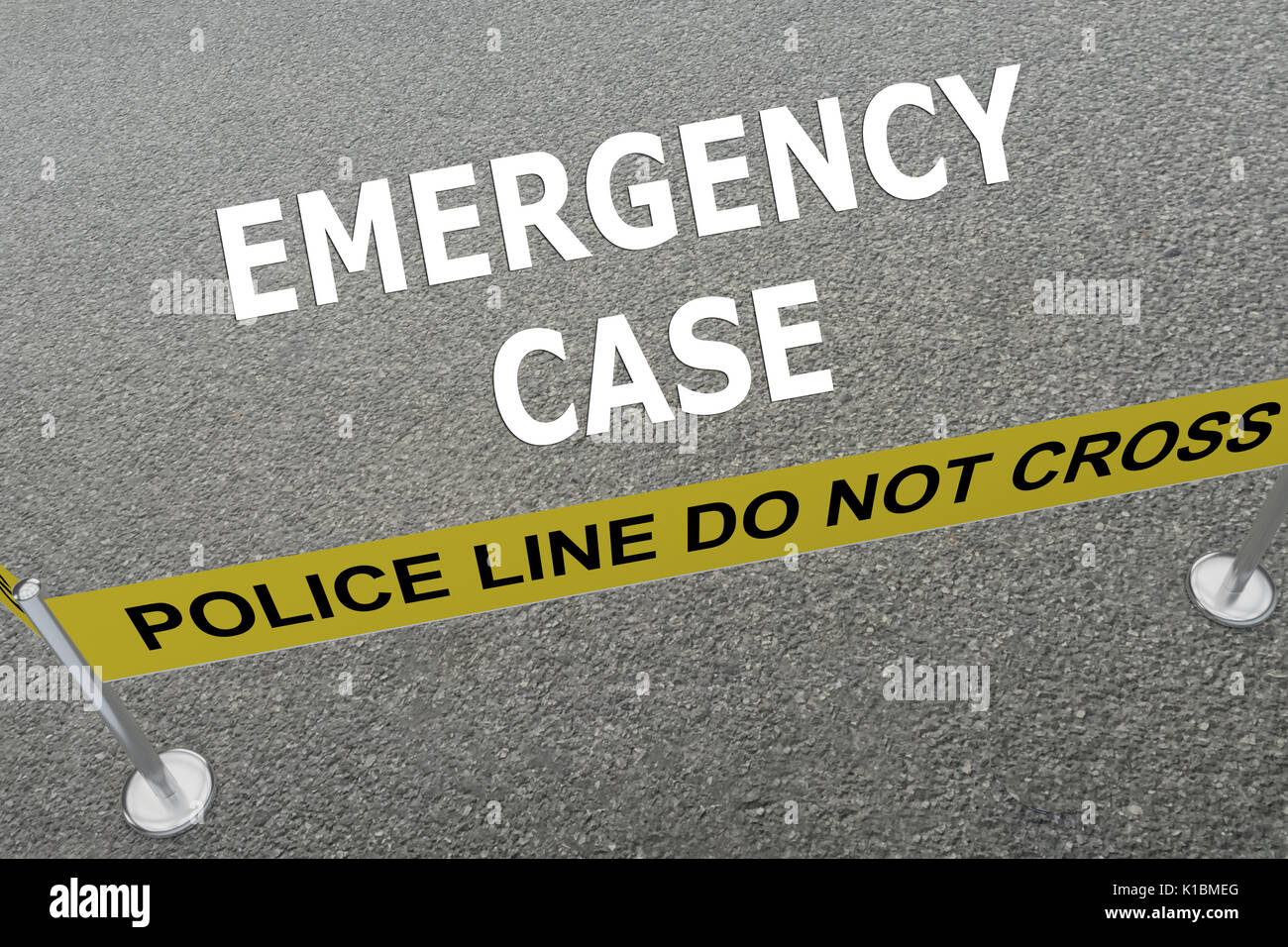 Render illustration of Emergency Case title on the ground in a police ...