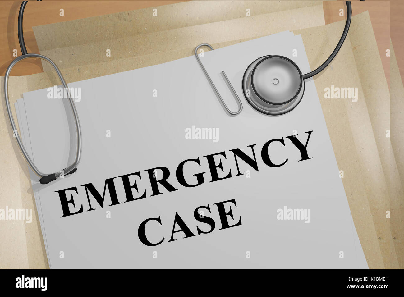 Render illustration of Emergency Case title on medical documents Stock ...