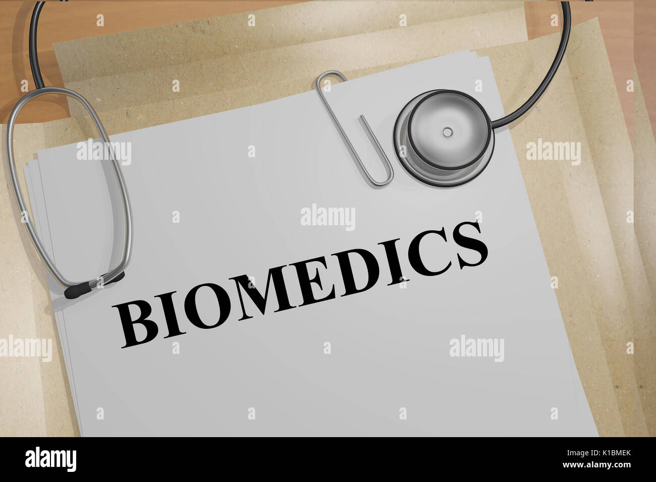 Render illustration of Biomedics title on medical documents Stock Photo ...