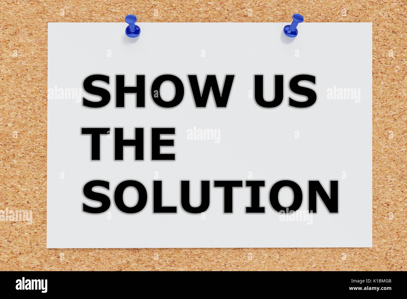 Render illustration of Show Us The Solution script on cork board Stock ...