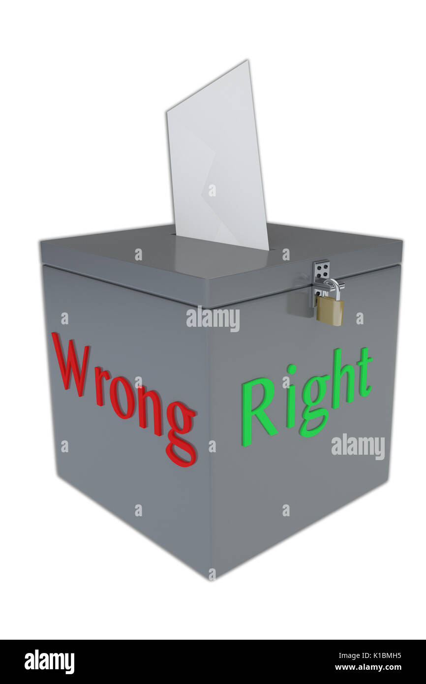 Render illustration of Right and Wrong titles on ballot box, isolated ...