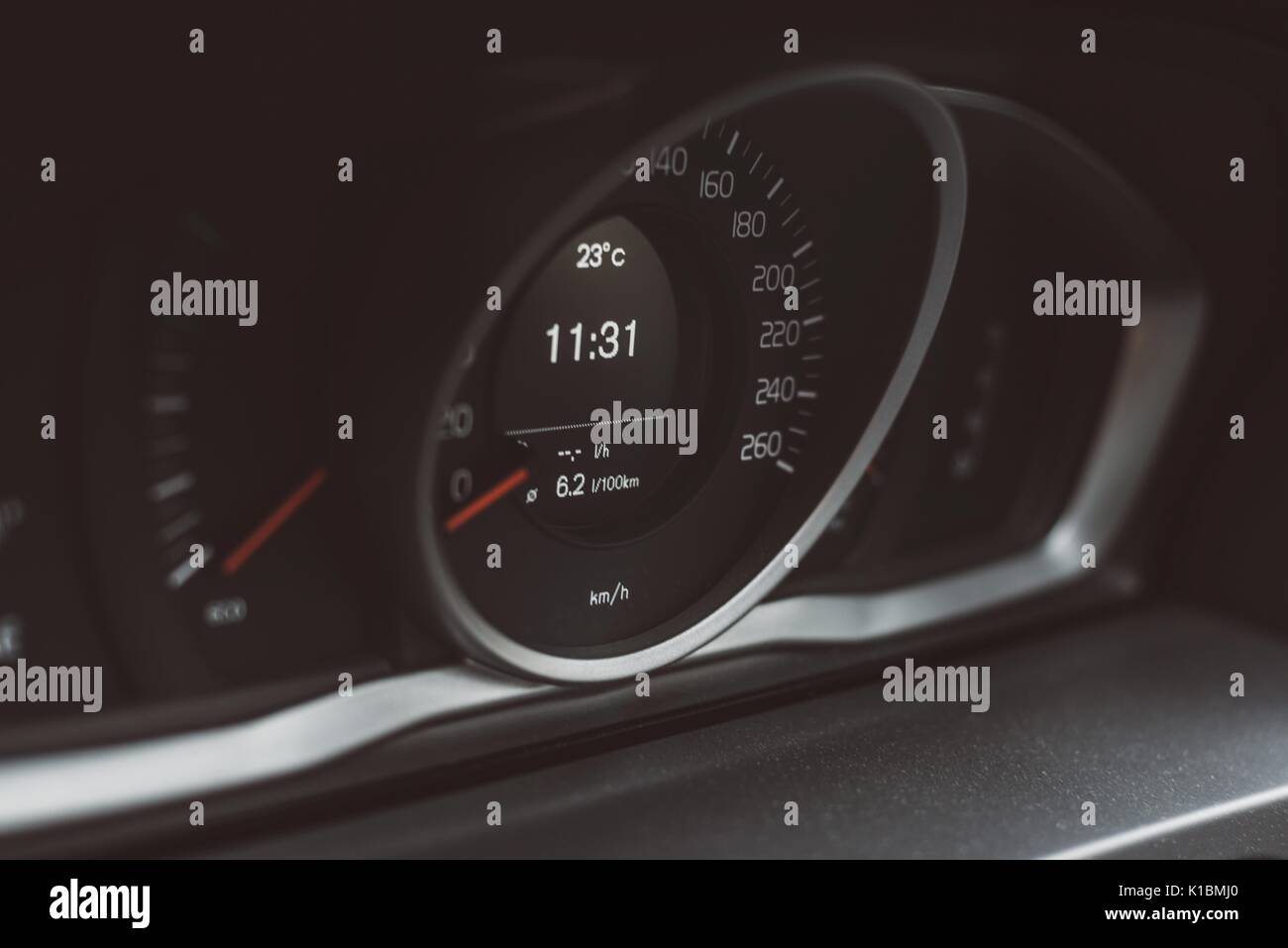 Modern car control panel with speedometer. Car maintenance Stock Photo ...
