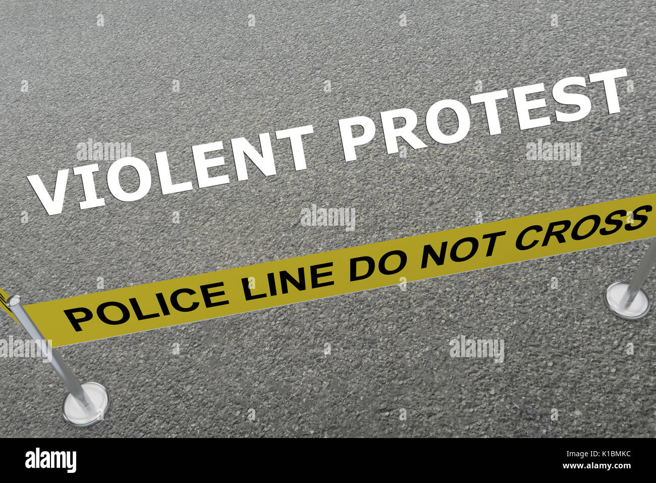 Render illustration of Violent Protest title on the ground in a police ...