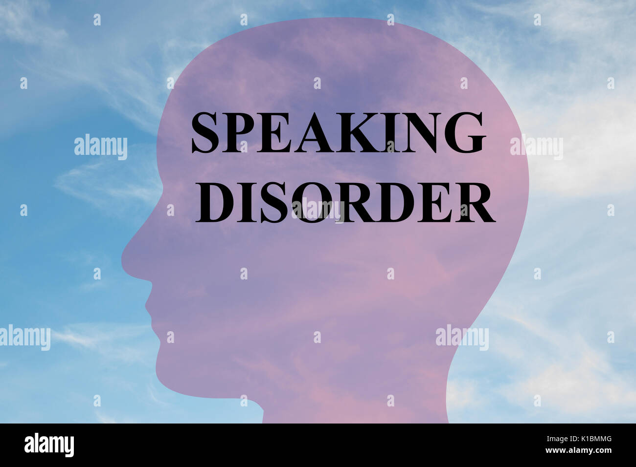 Render illustration of Speaking Disorder title on head silhouette, with ...