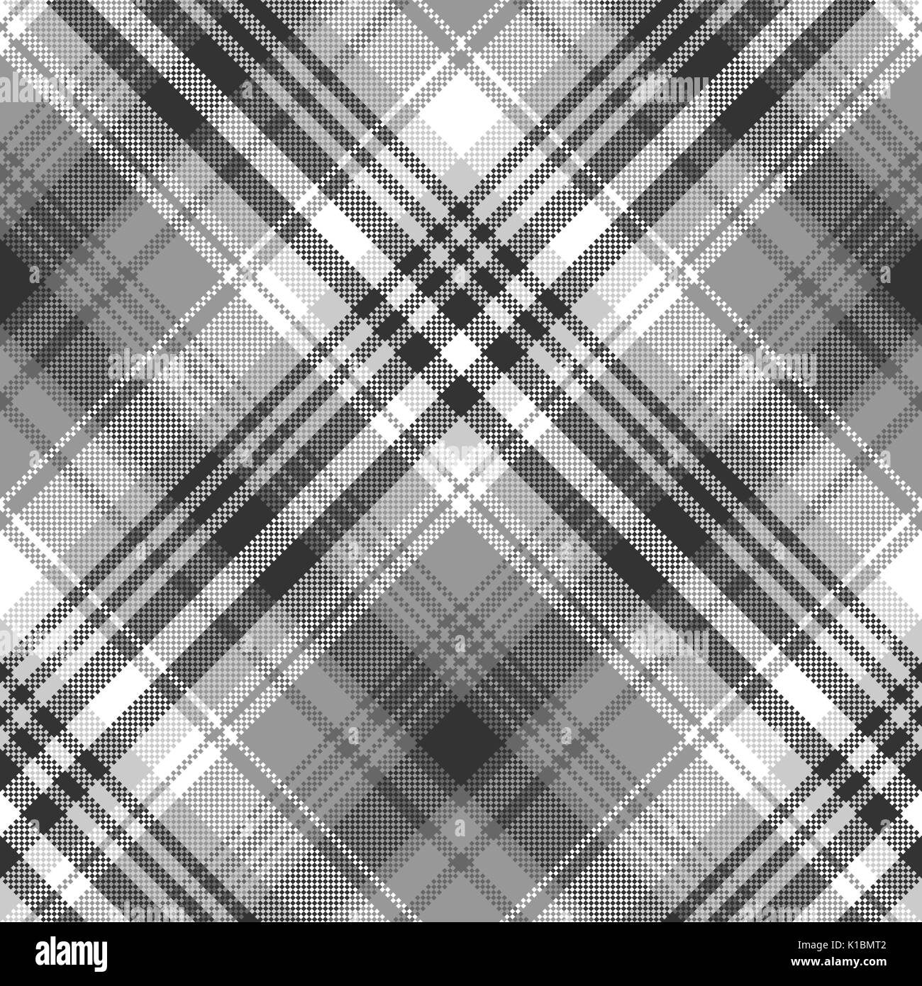 Gray black white pixel check plaid seamless pattern. Vector ...
