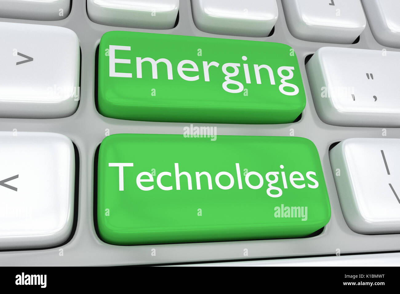 Render illustration of computer keyboard with the print Emerging ...