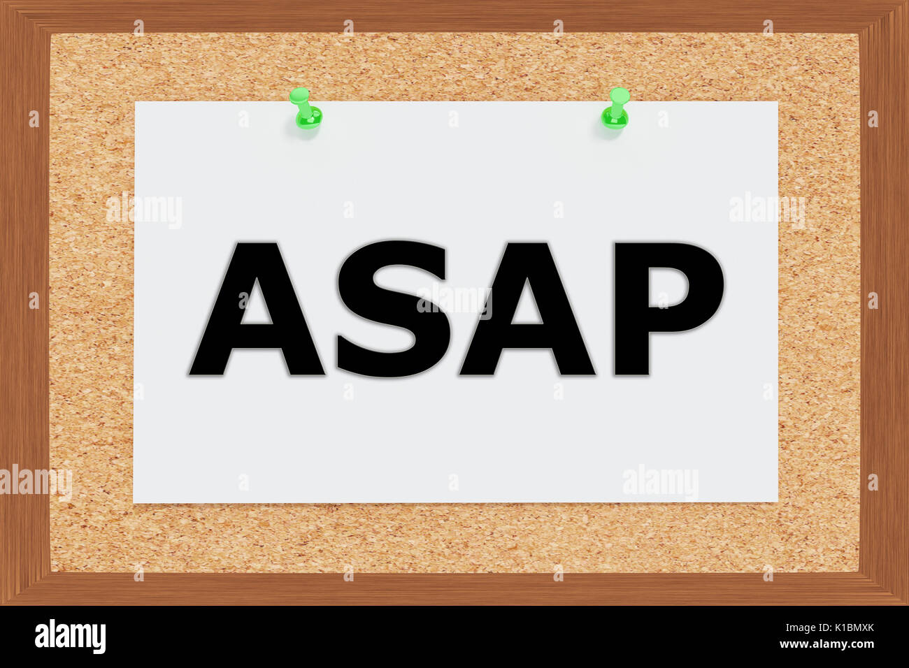 Render illustration of ASAP title on cork board Stock Photo - Alamy