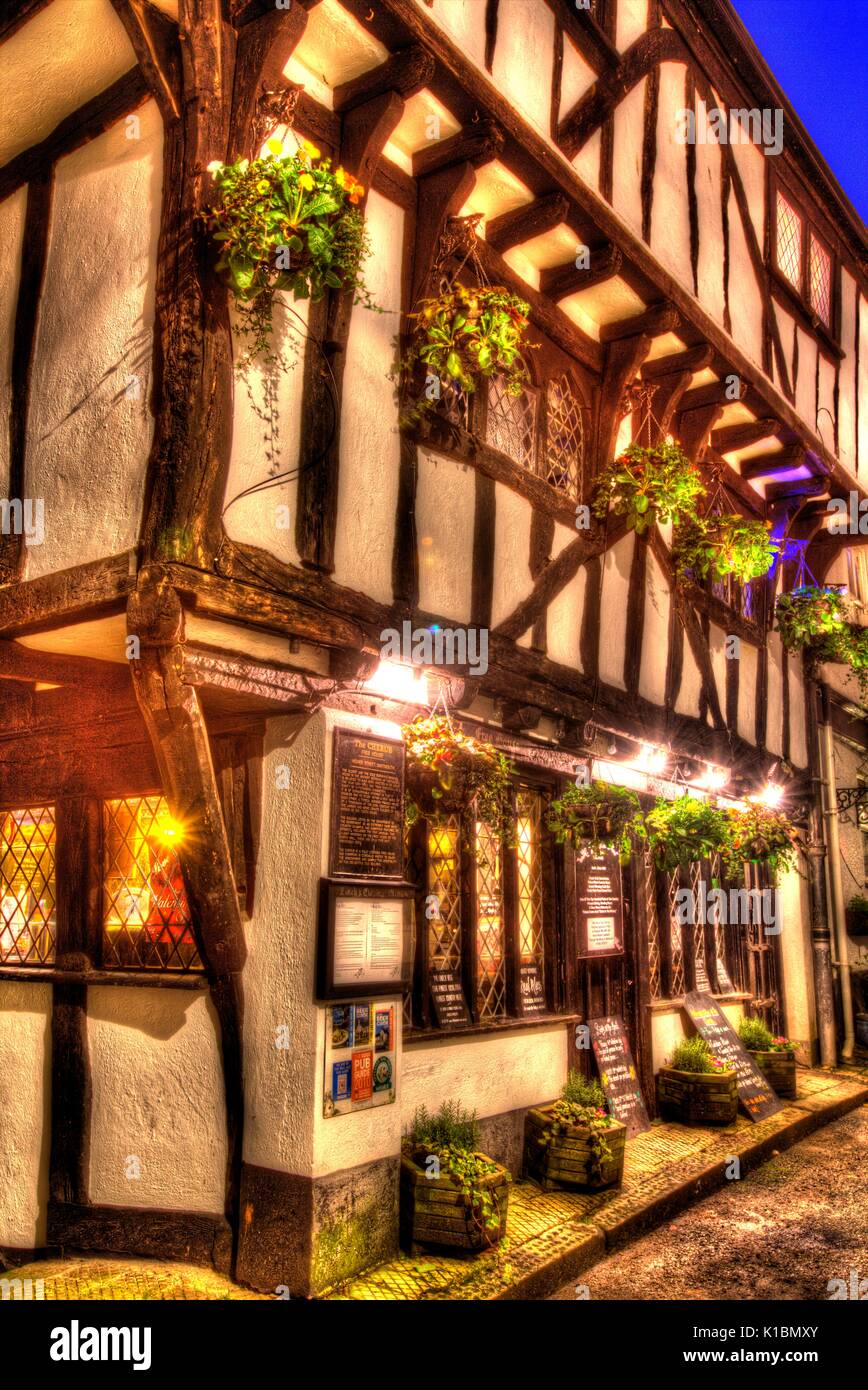 Town of Dartmouth, England. Picturesque night view of the Cherub public ...