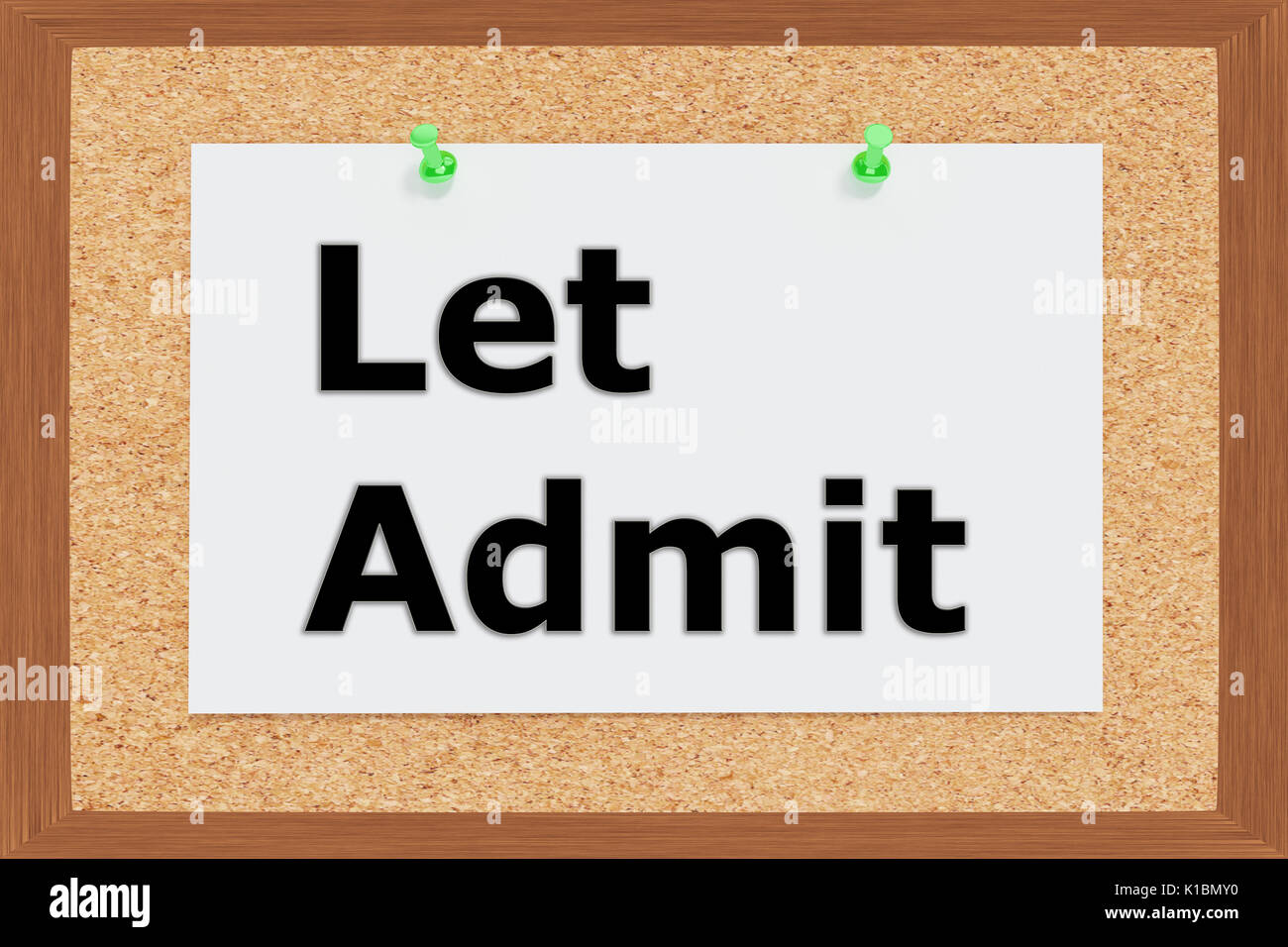 Render illustration of Let Admit title on cork board Stock Photo - Alamy