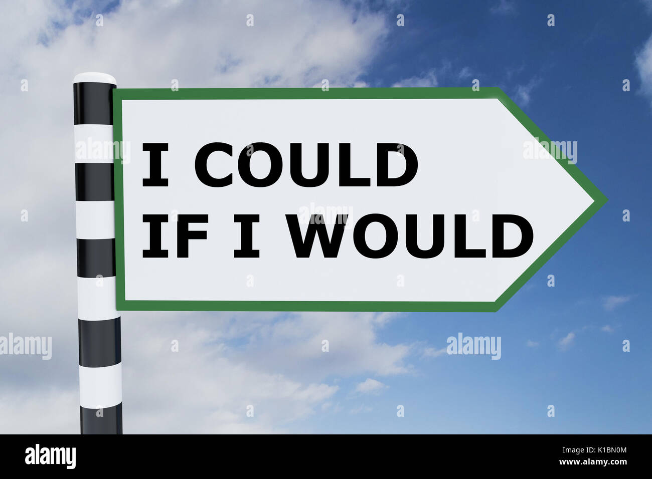 Render illustration of I Could If I Would title on road sign Stock ...