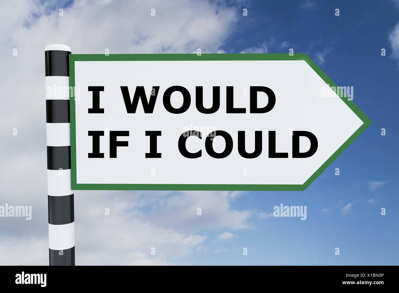 Render illustration of I Would If I Could title on road sign Stock ...