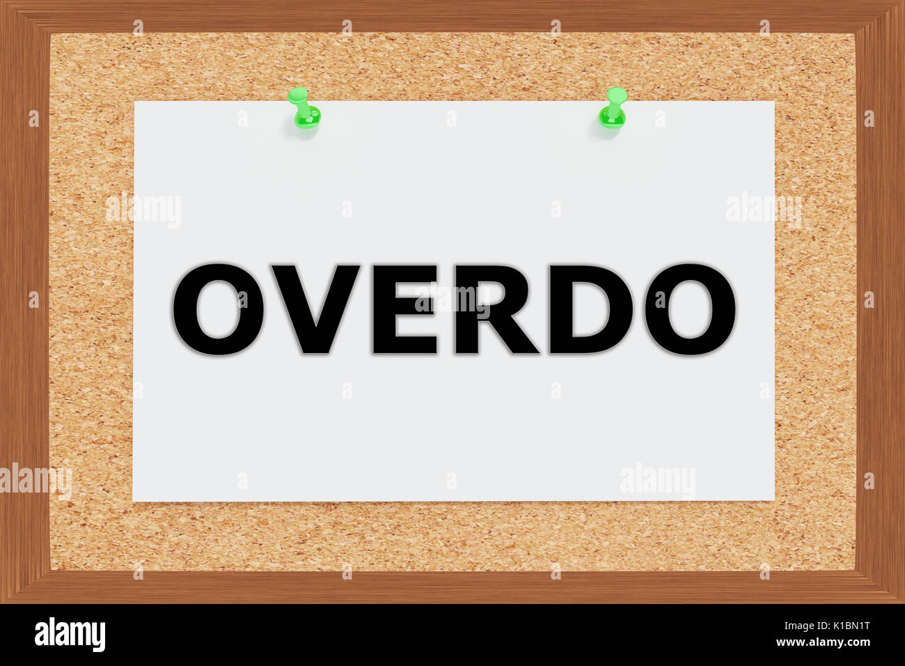 Render illustration of Overdo title on cork board Stock Photo - Alamy