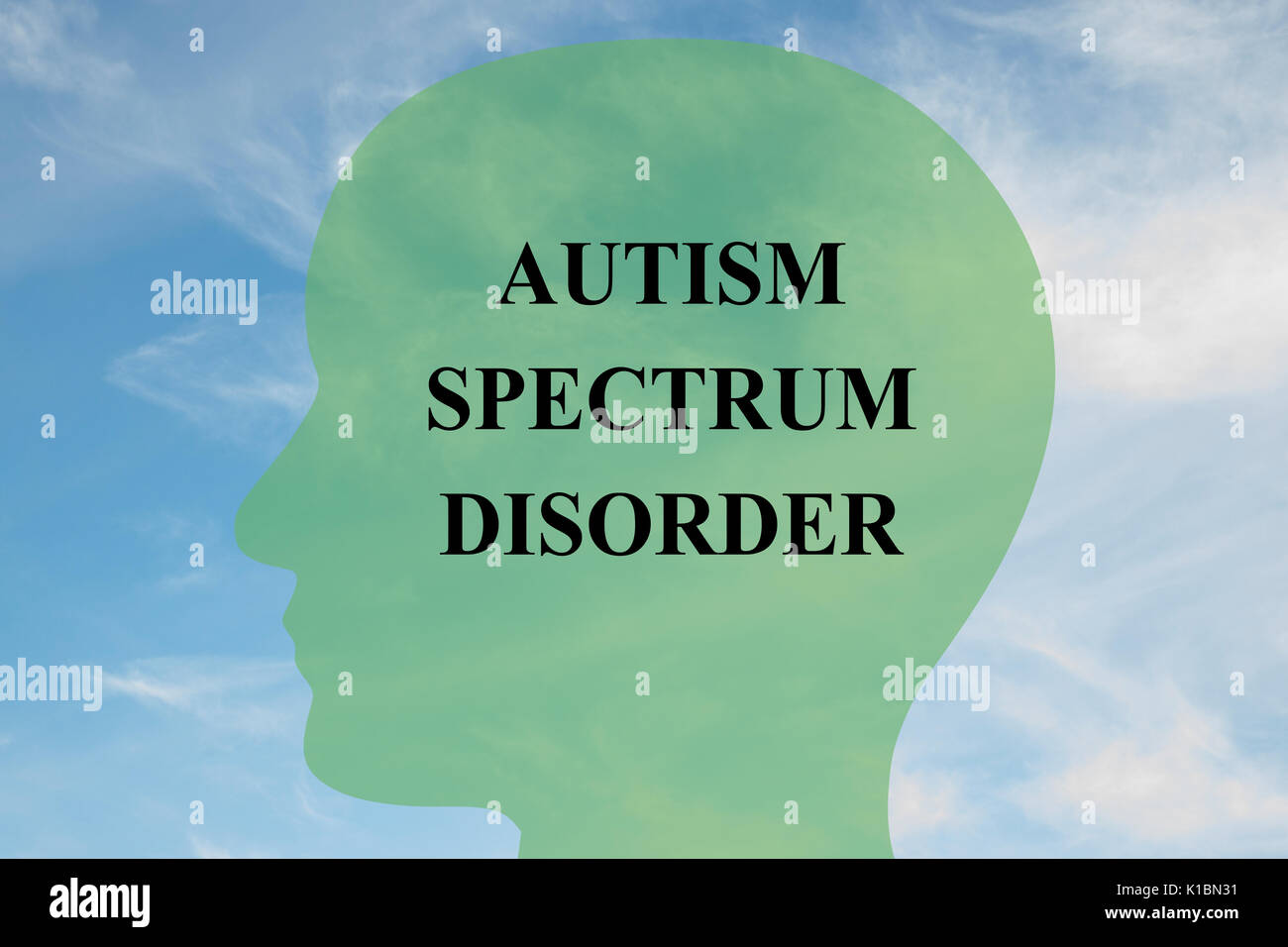 Render illustration of Autism Spectrum Disorder title on head ...