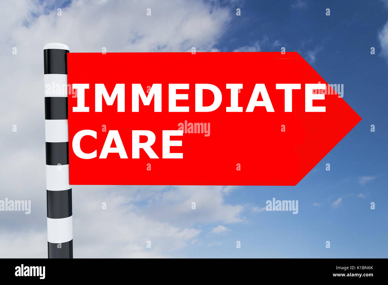 Render illustration of Immediate Care Title on road sign Stock Photo ...