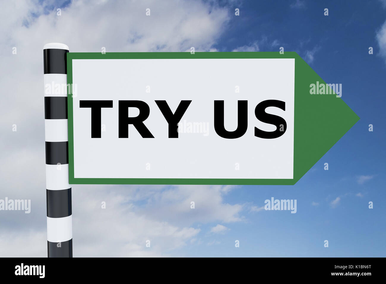 Render illustration of Try US Title on road sign Stock Photo - Alamy