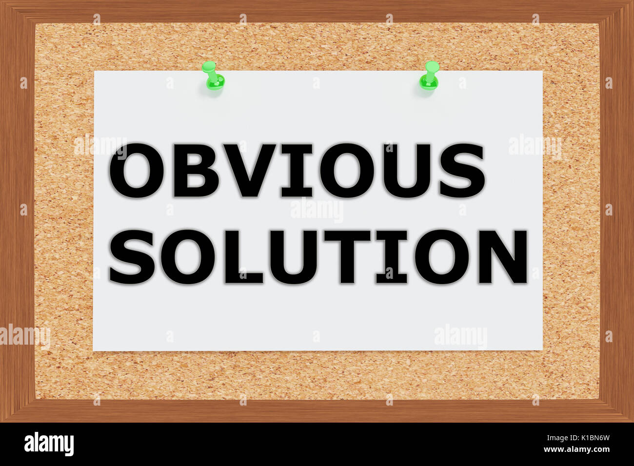 Render illustration of Obvious Solution Title on cork board Stock Photo ...