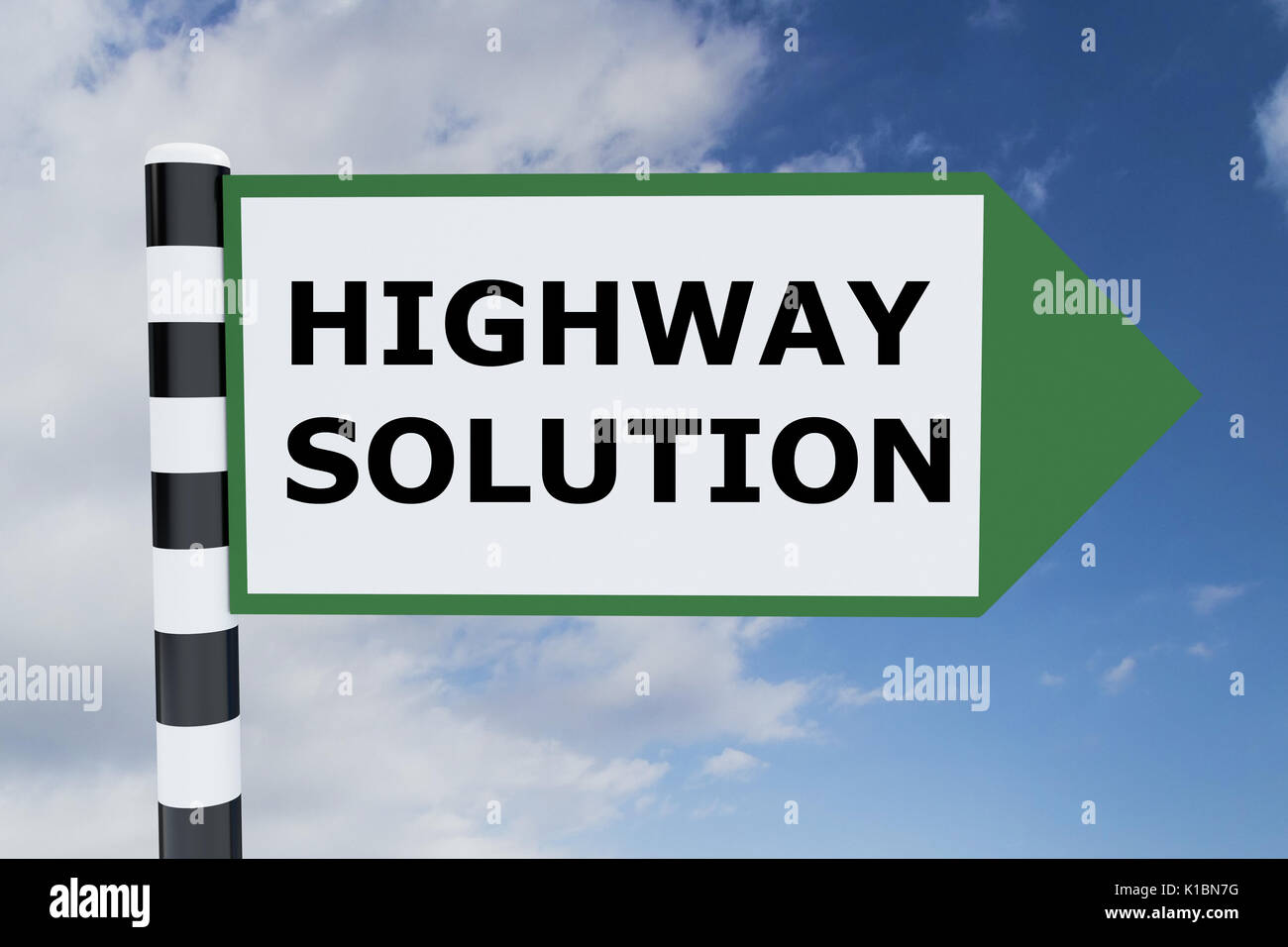 Render illustration of Highway Solution Title on road sign Stock Photo ...