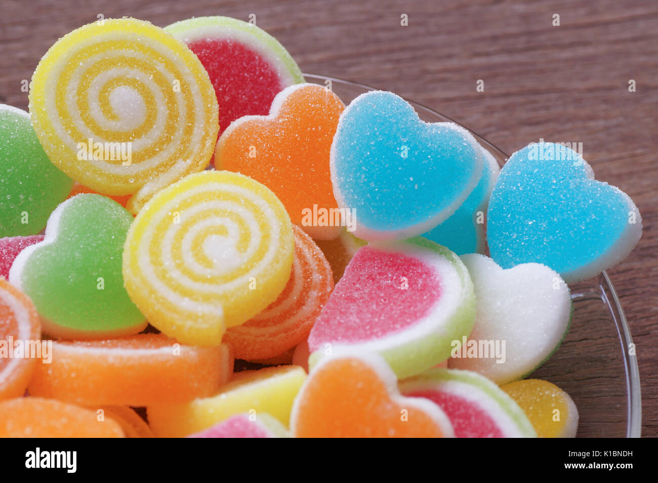 Jelly sweet candy, flavor fruit, dessert colorful, focus at heart shape ...