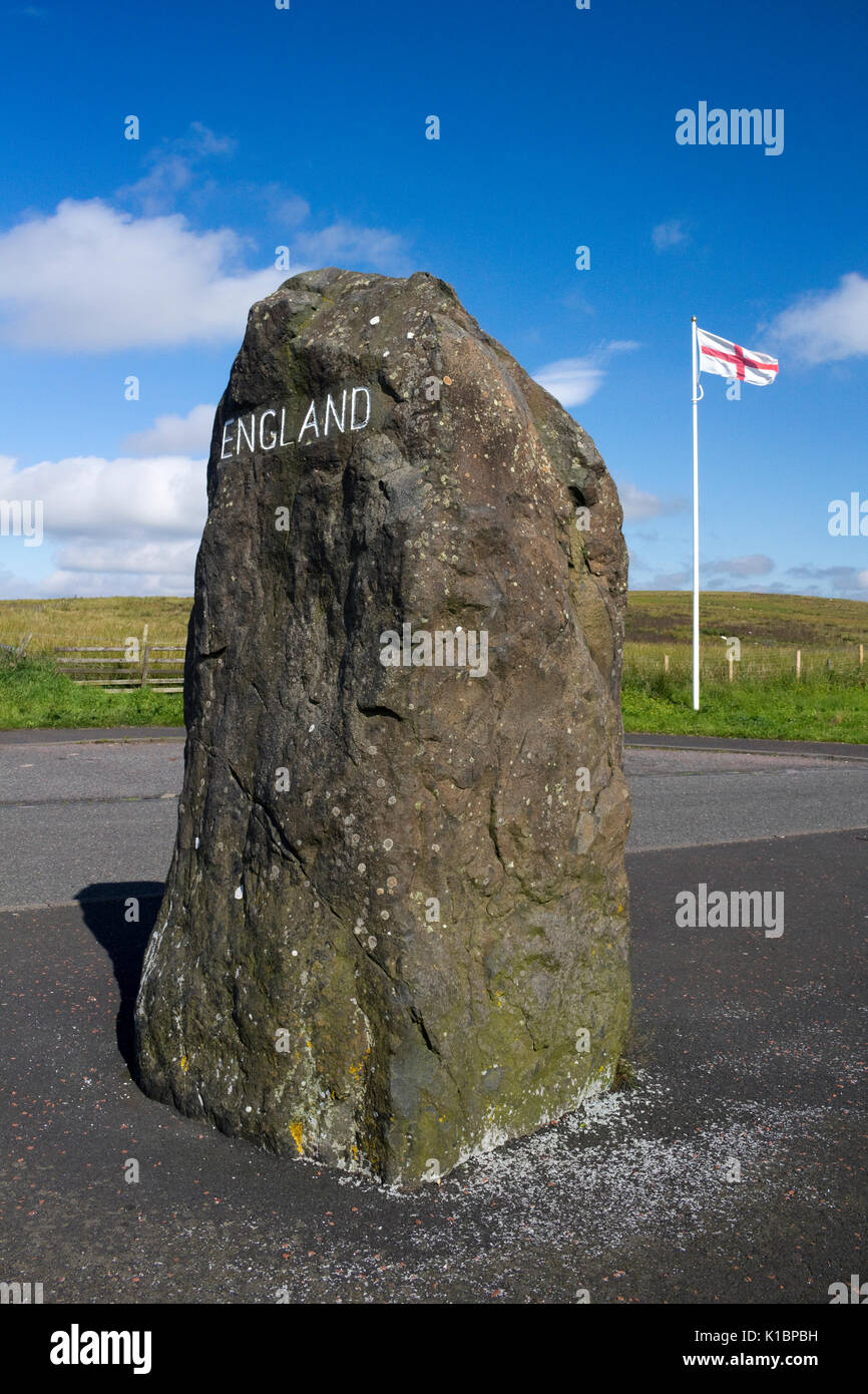 English flag and rock with England painted on it, marking the Scottish ...