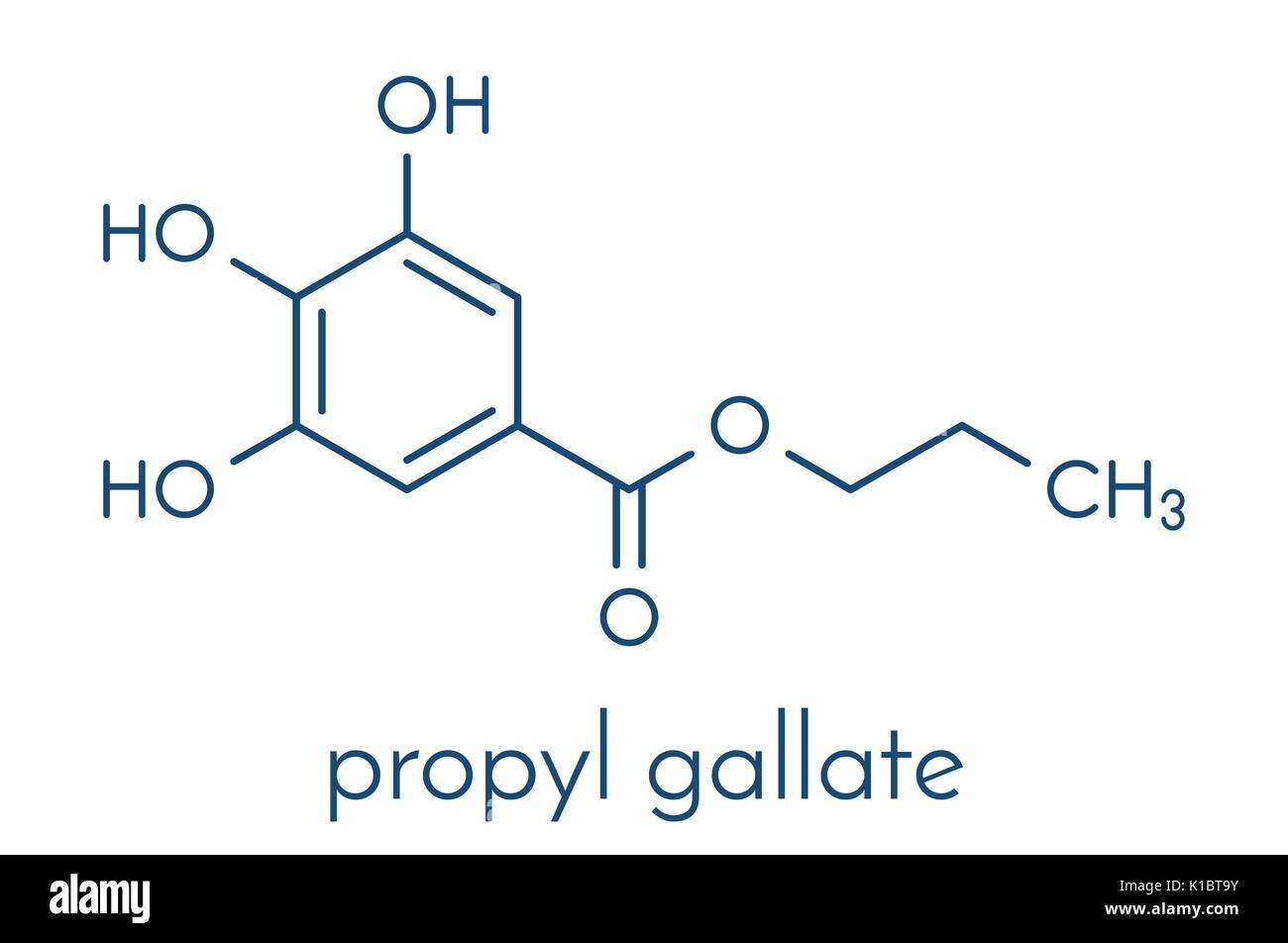 Propyl gallate antioxidant food additive molecule. Skeletal formula ...