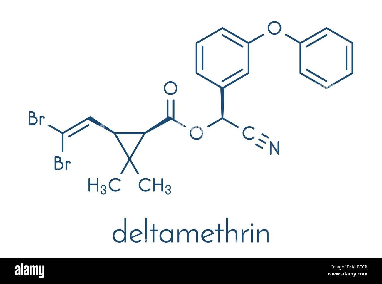 Deltamethrin insecticide molecule (synthetic pyrethroid). Skeletal ...