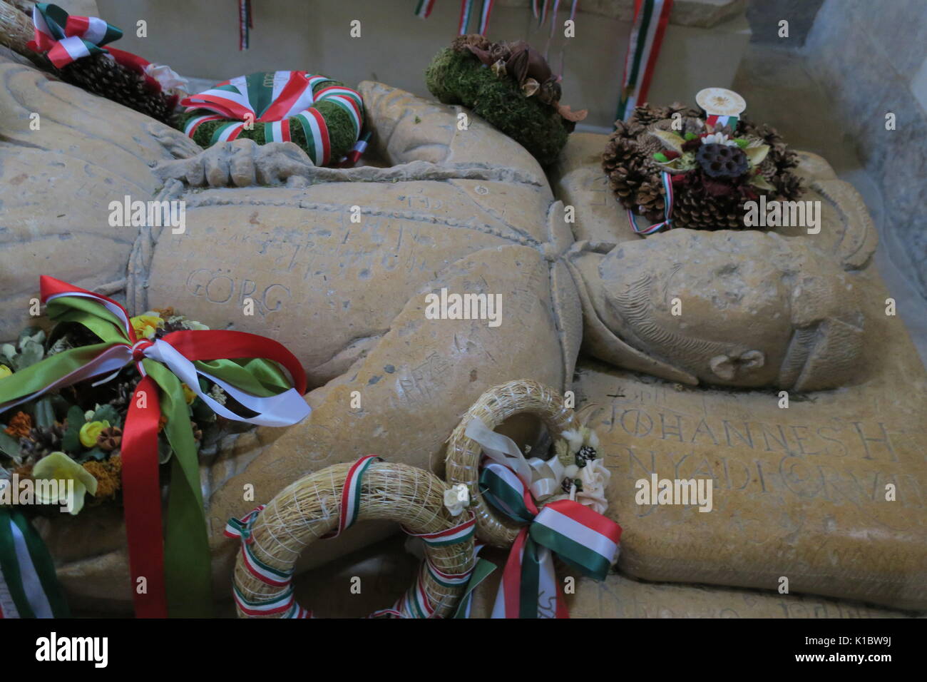 Interesting interior of mighty ecclesiastic church. Concrete dead body ...