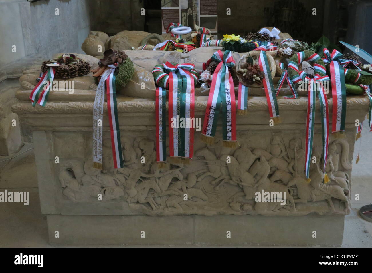 Interesting interior of mighty ecclesiastic church. Concrete dead body ...