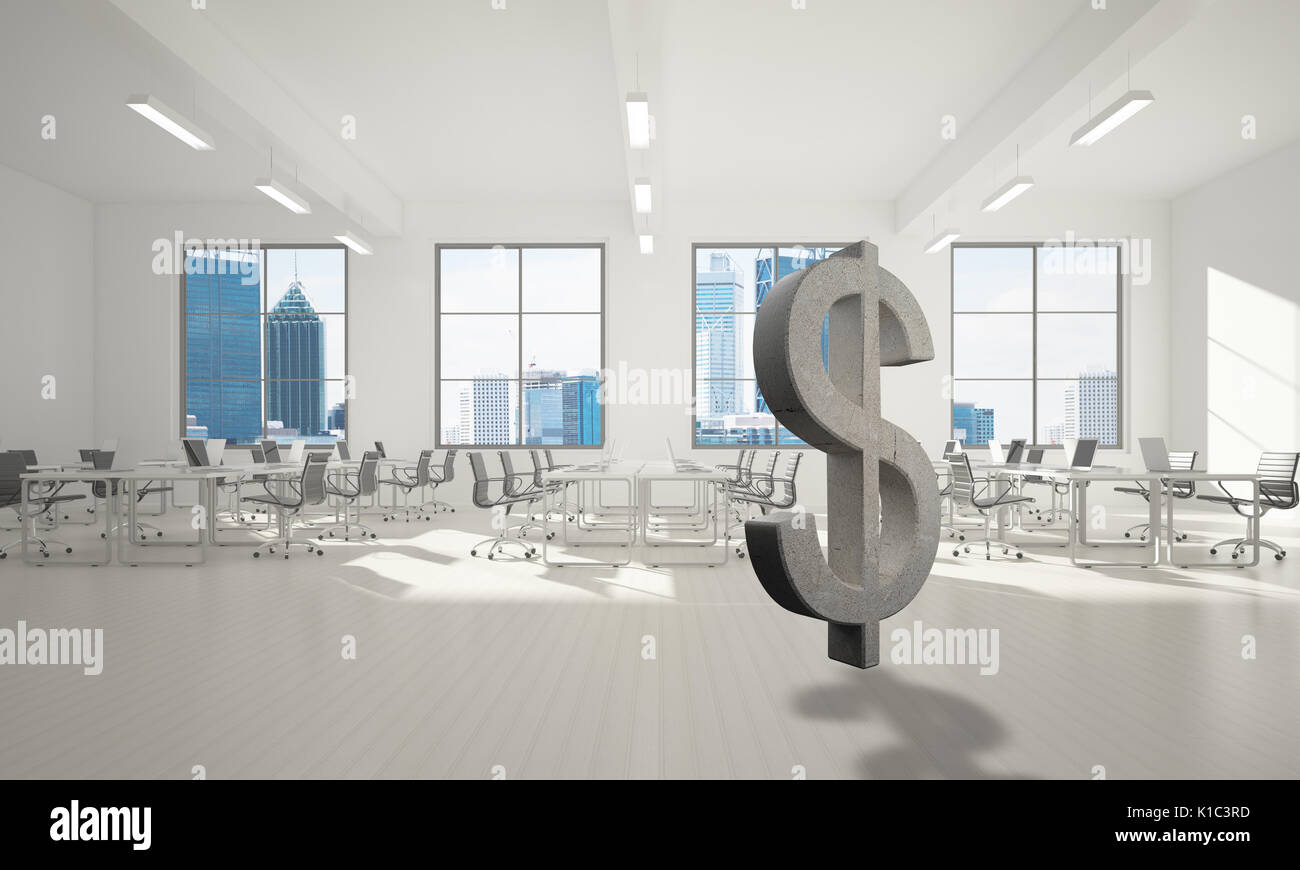 Stone dollar symbol in modern office interior as currency sign. 3d ...