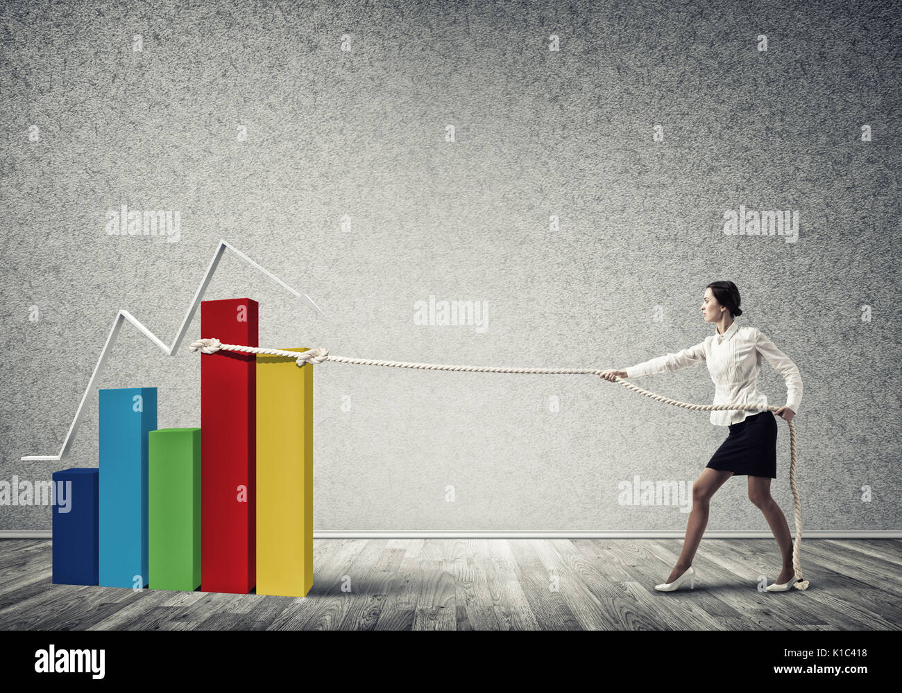 Young woman outdoors and growing graph presenting growth progress Stock ...