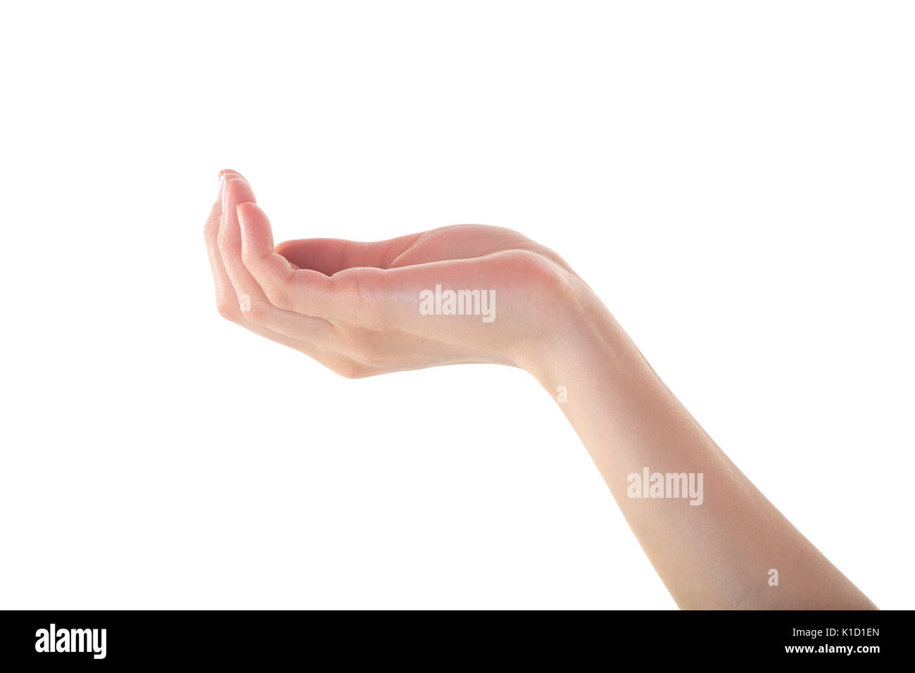 A gentle female hand is gently holding something in palm of her right ...