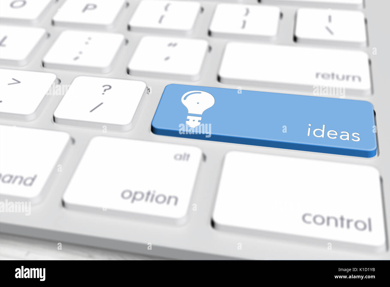 Laptop or desktop computer keyboard focus on one key with blue icon and ...