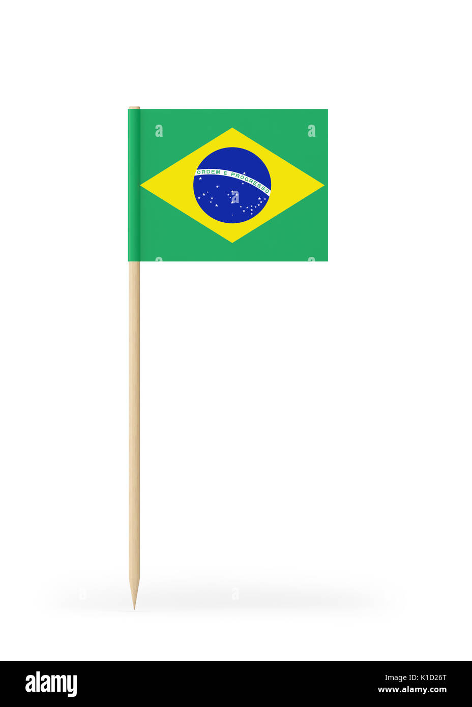 Small Brazilian flag on a toothpick. The flag has nicely detailed paper ...