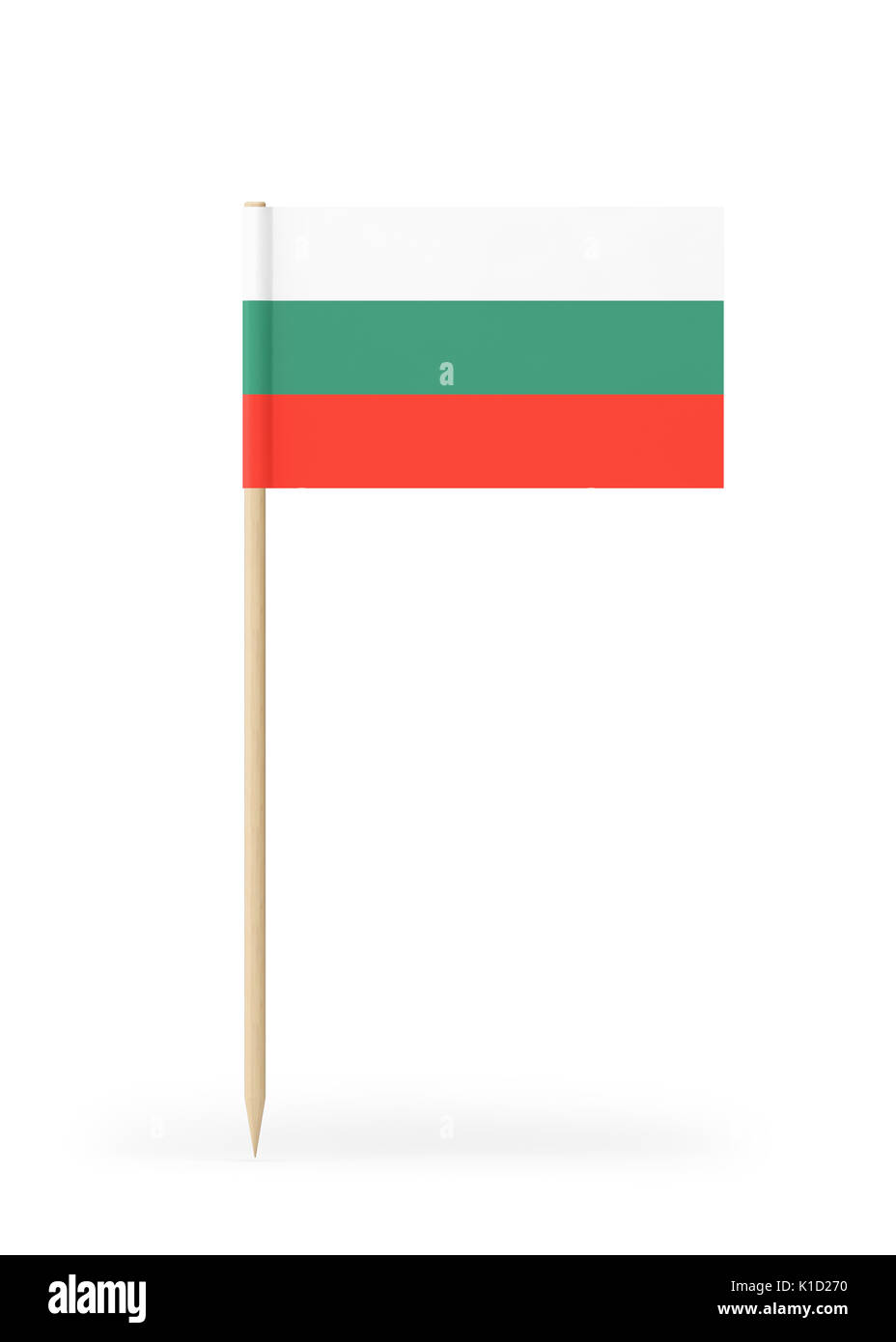 Small Bulgaria flag on a toothpick. The flag has nicely detailed paper ...
