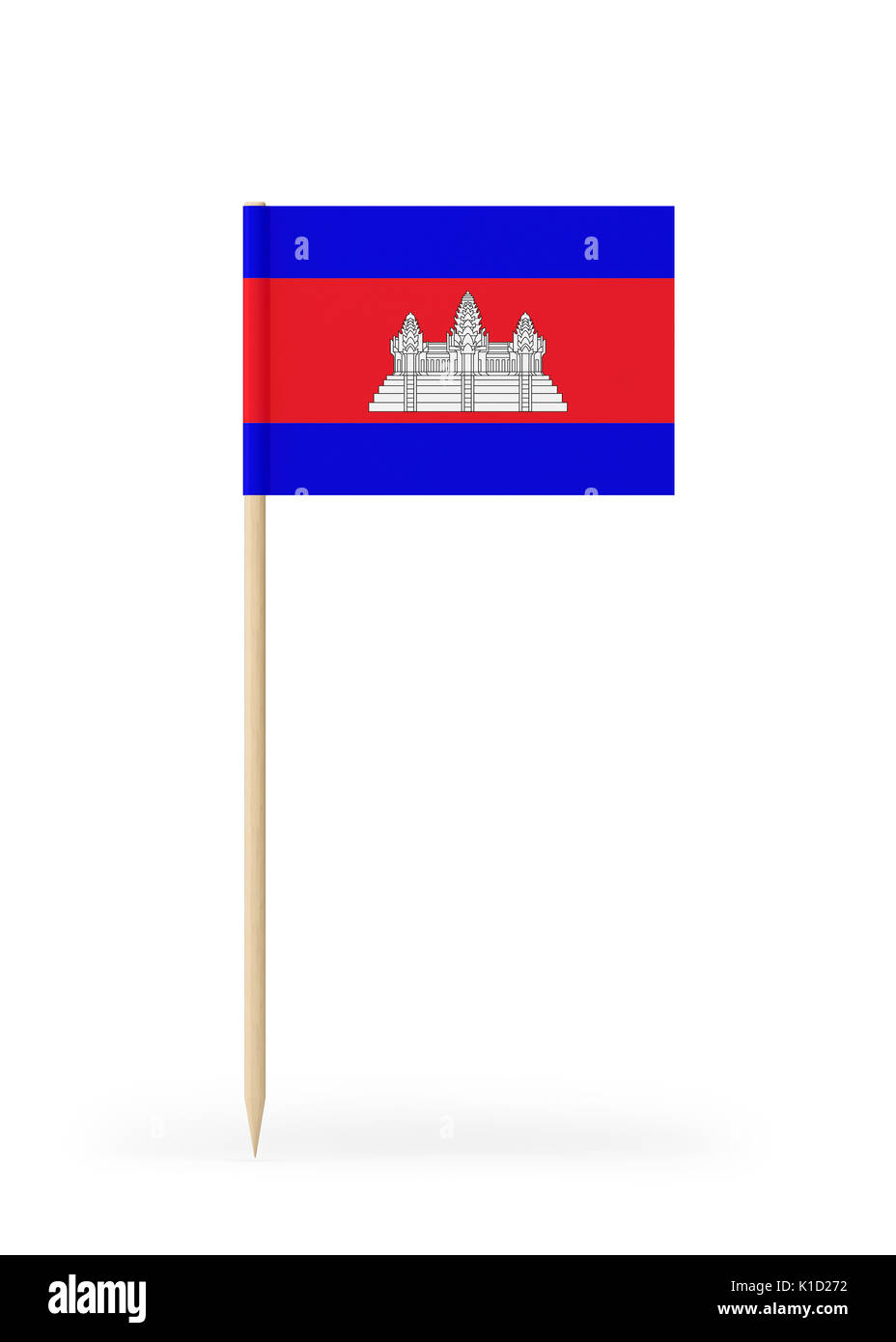 Small Cambodian flag on a toothpick. The flag has nicely detailed paper ...