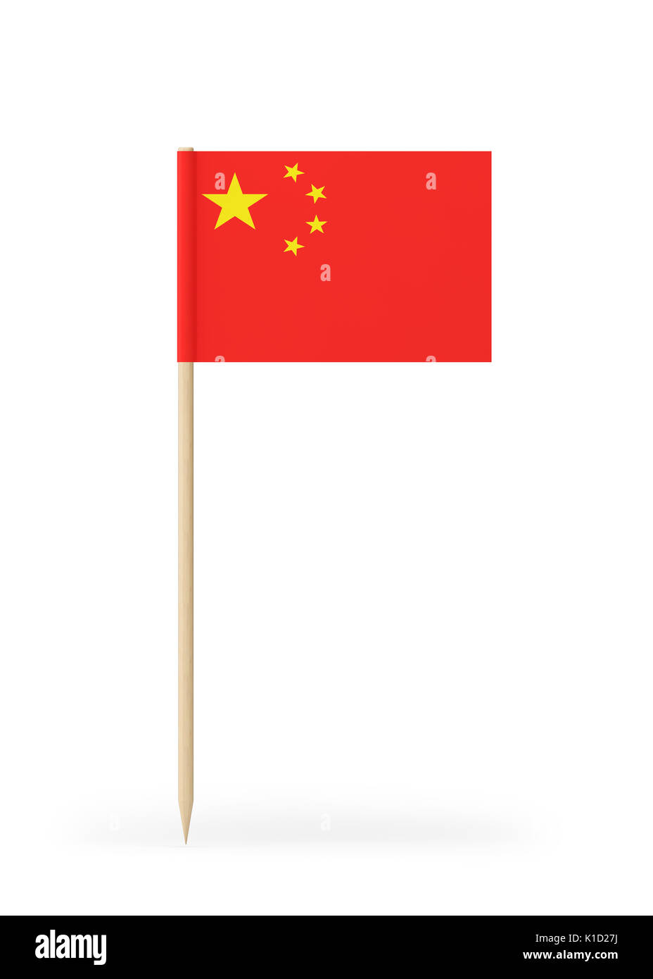 Small Chinese flag on a toothpick. The flag has nicely detailed paper ...