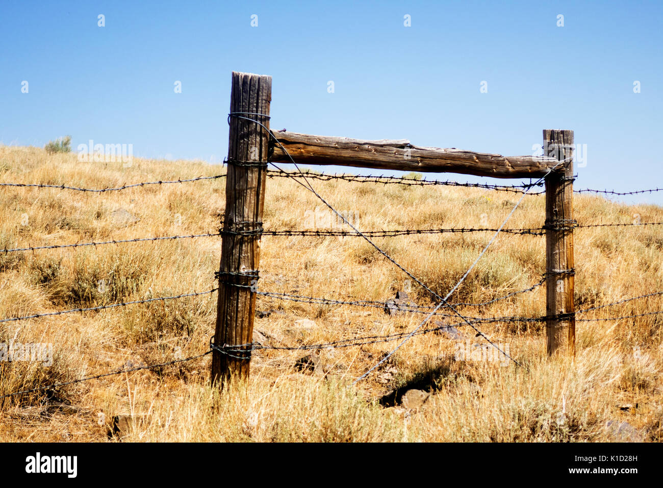 A barbed wire post section on a desert hillside in Utah Stock Photo - Alamy