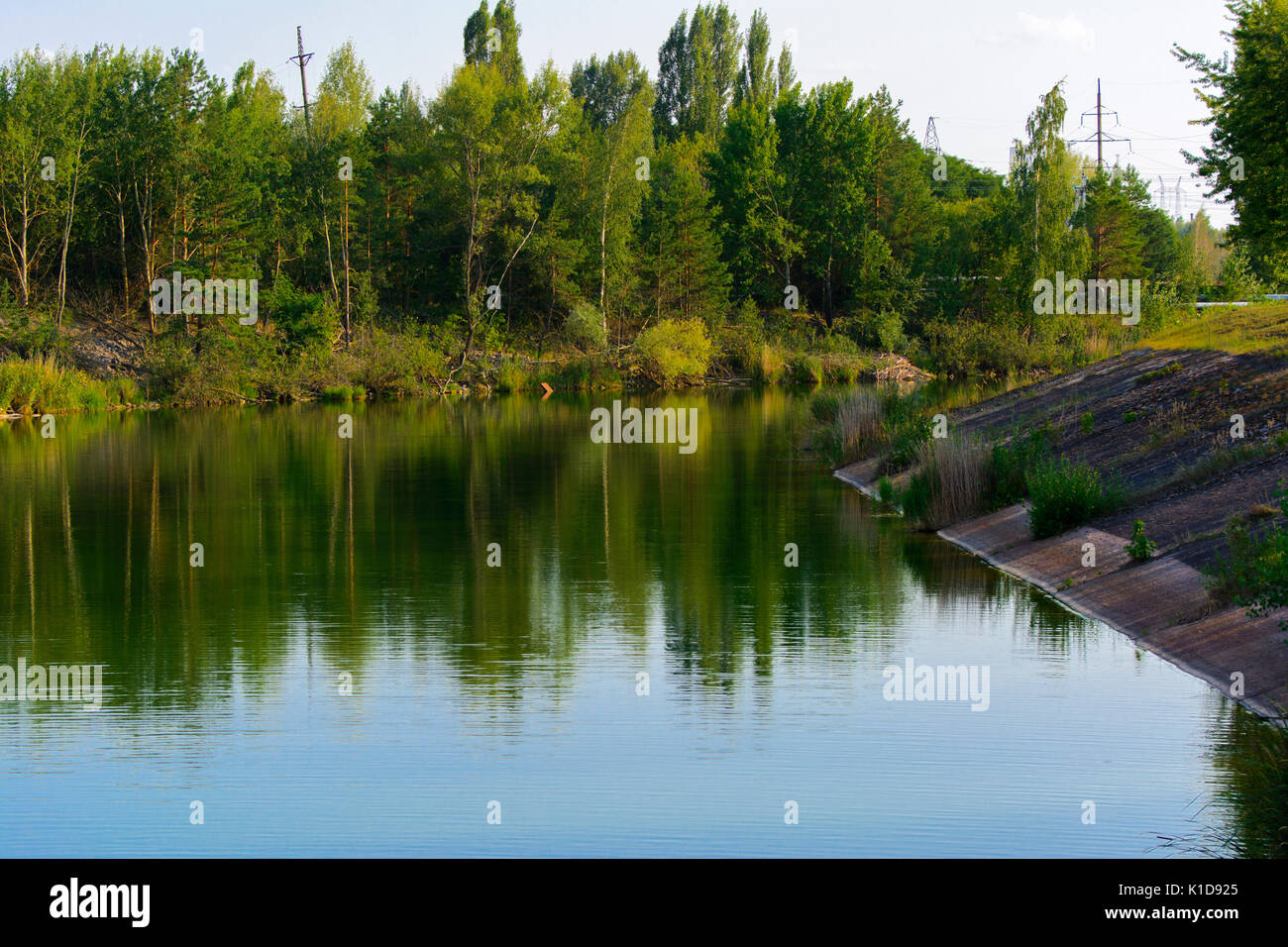Pond chiller of the Chernobyl nuclear power plant. Dead radioactive ...
