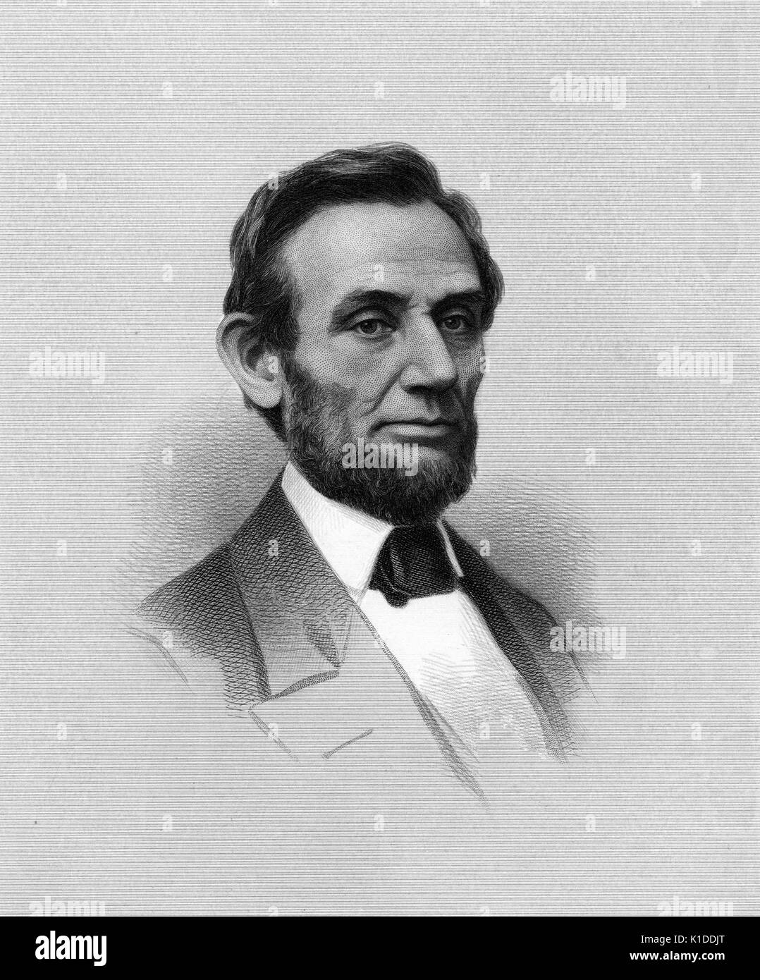 Shoulder up portrait of United States President Abraham Lincoln with ...