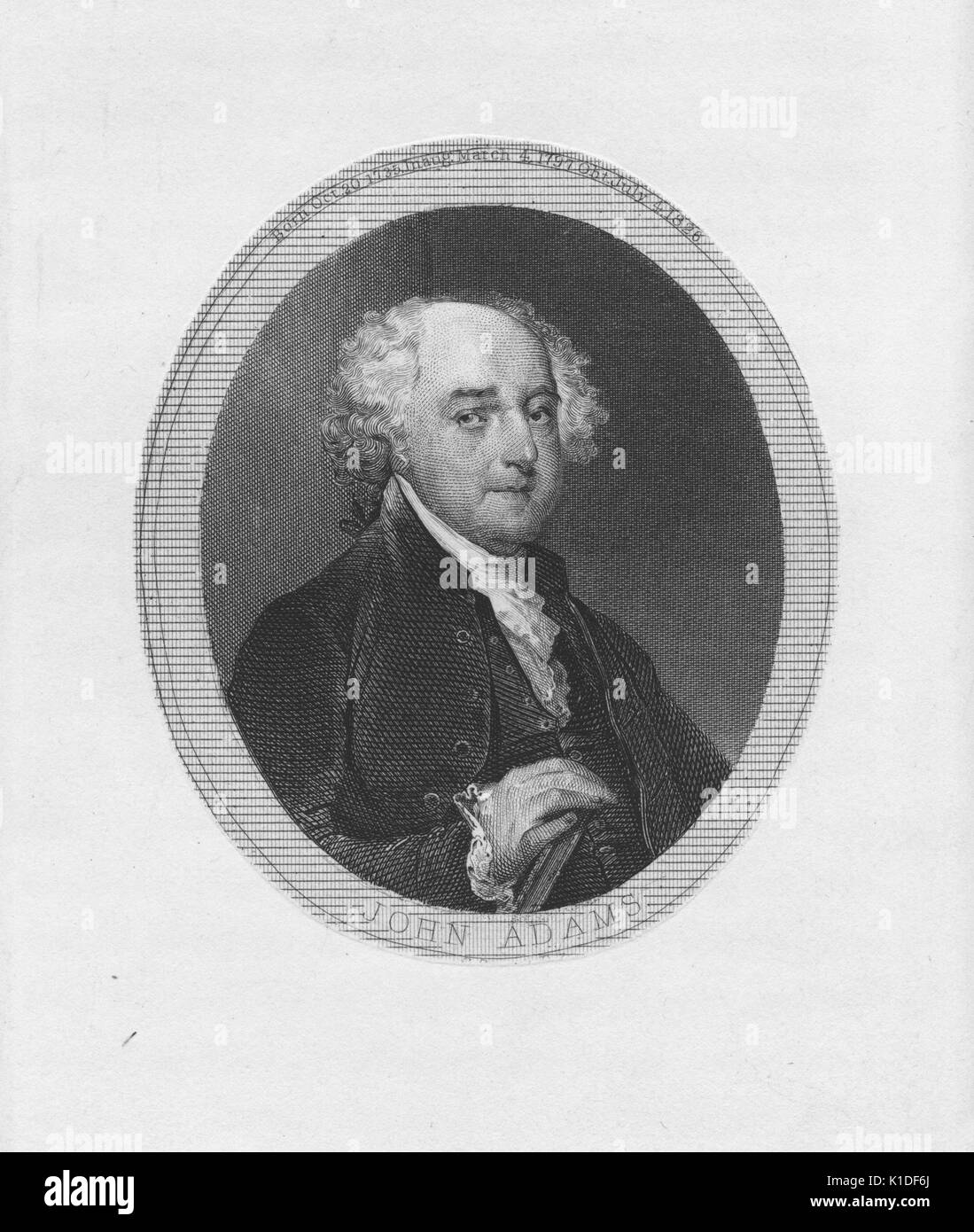 An engraving from a half length portrait of John Adams, 1850. From the ...