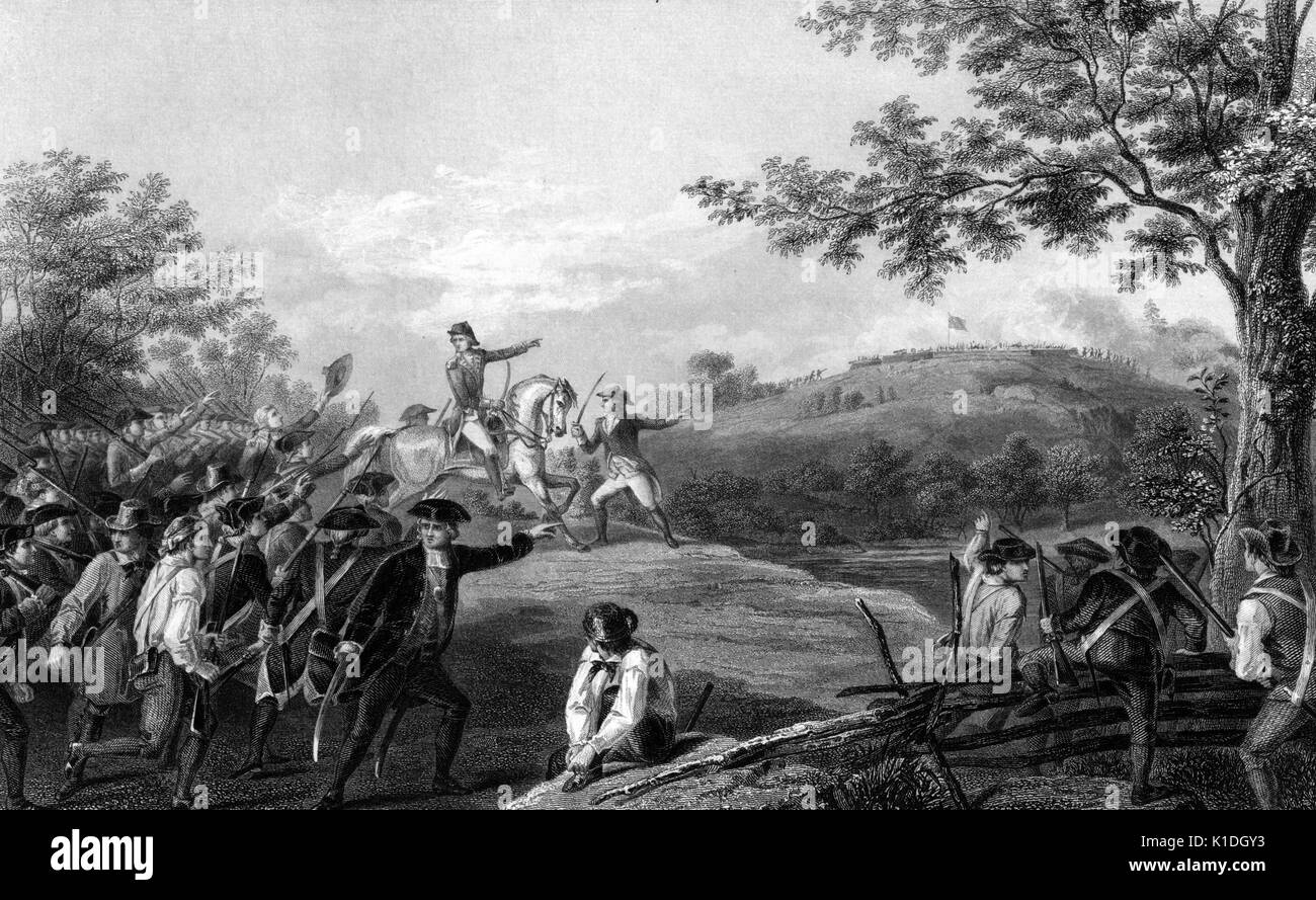 Painting of General John Stark at the Battle of Bennington, during the ...