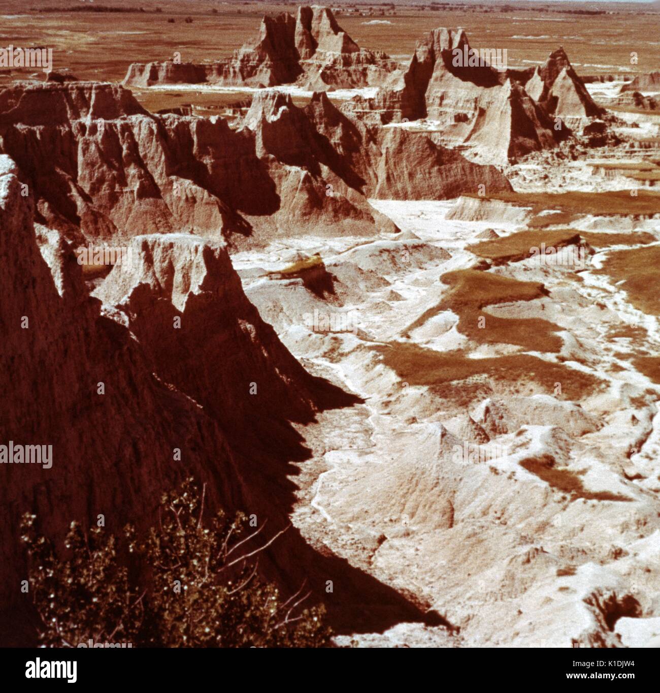 Dry, arid landscape in Badlands National Park, South Dakota, 1975 Stock ...