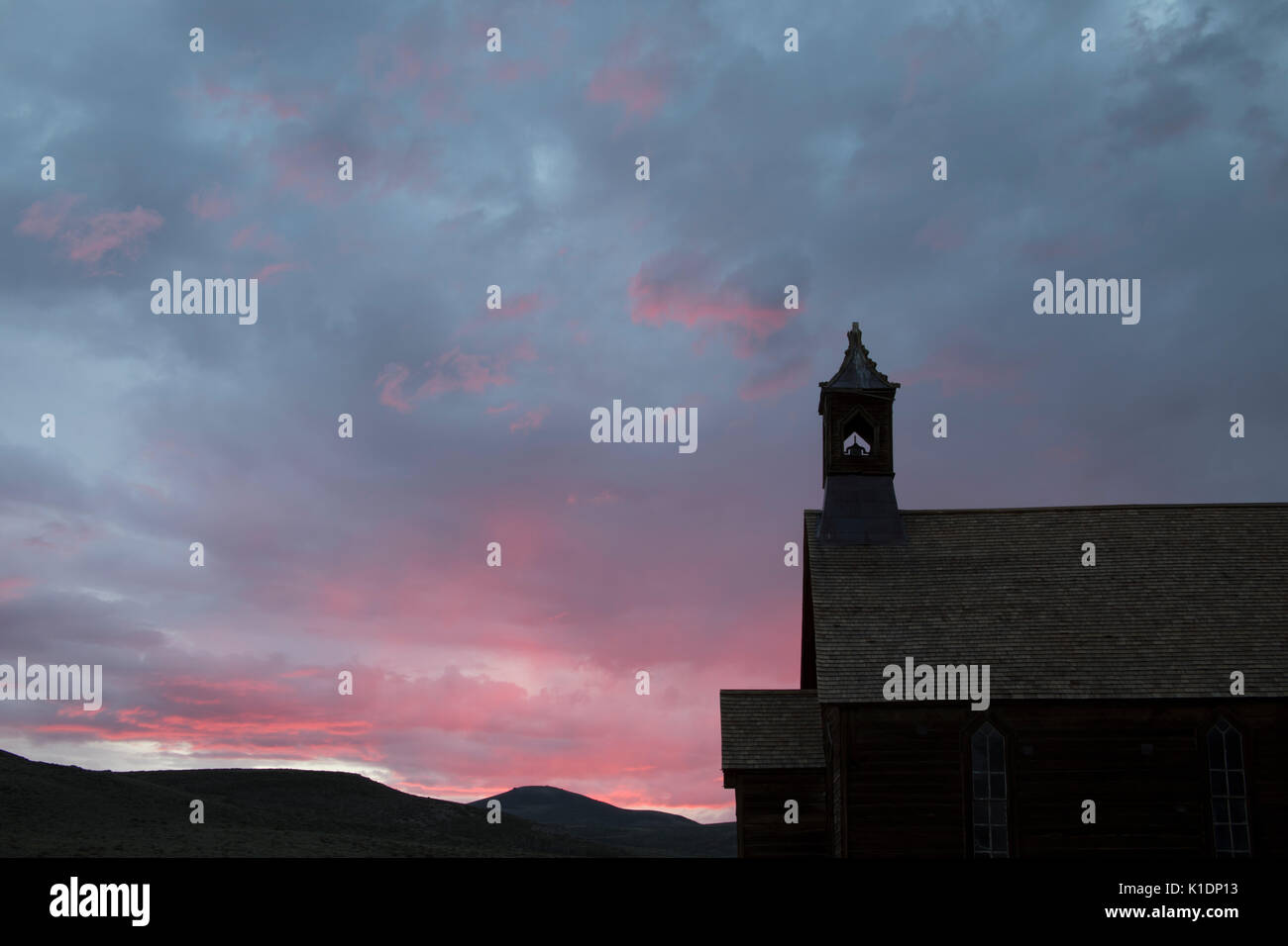 Silhouete of Methodist church at sunset in Bodie State Historic Park Stock Photo - Alamy